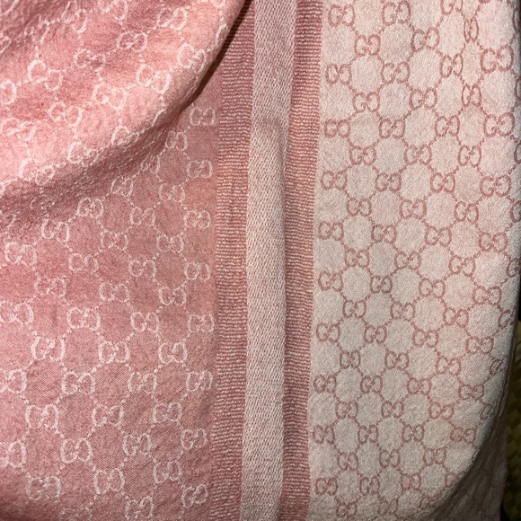 Gucci | Accessories | Gucci Large Stole Shawl Pink Gg Pattern Wool Silk ...